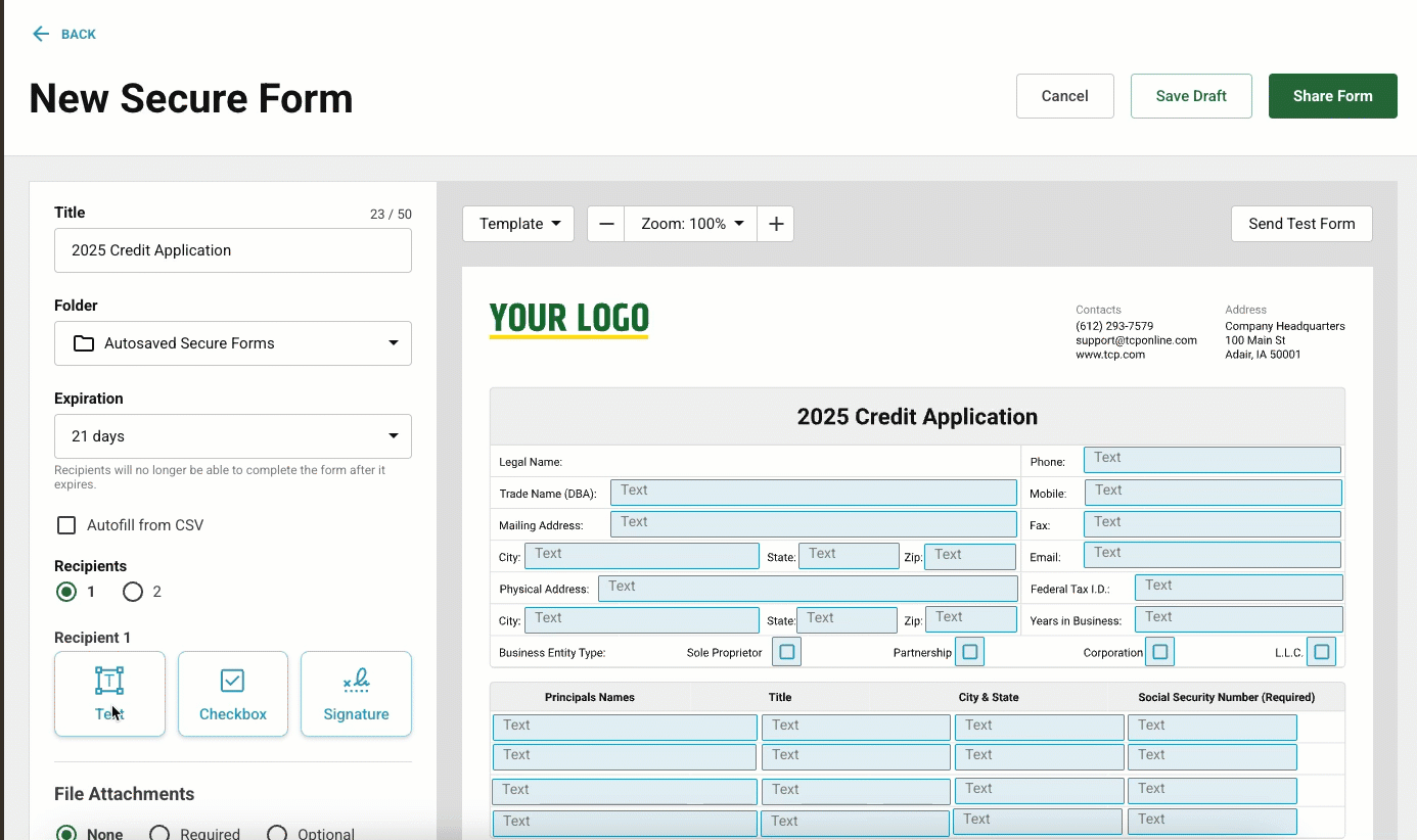 One-to-one sending of Secure Forms – AgVend