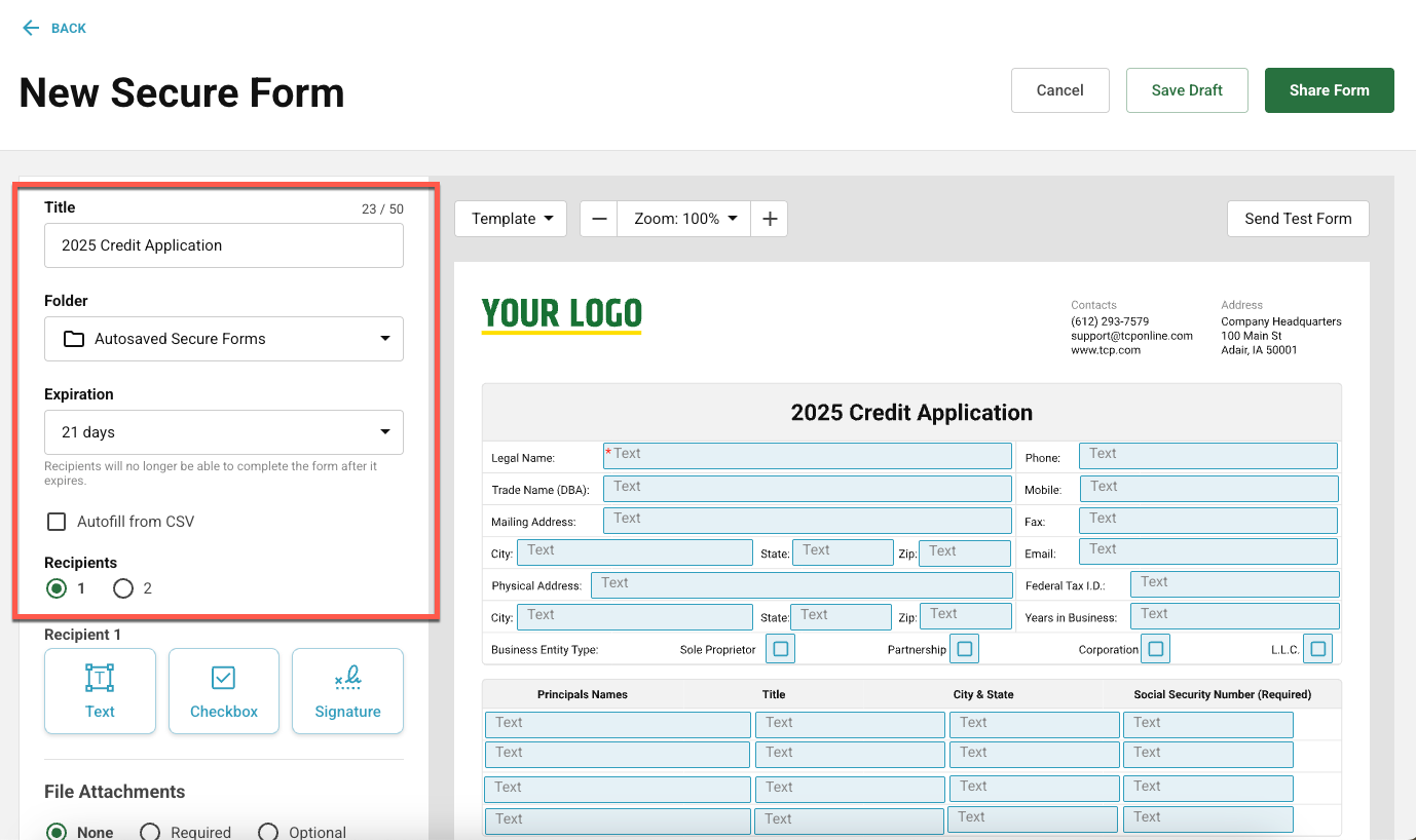 One-to-one sending of Secure Forms – AgVend